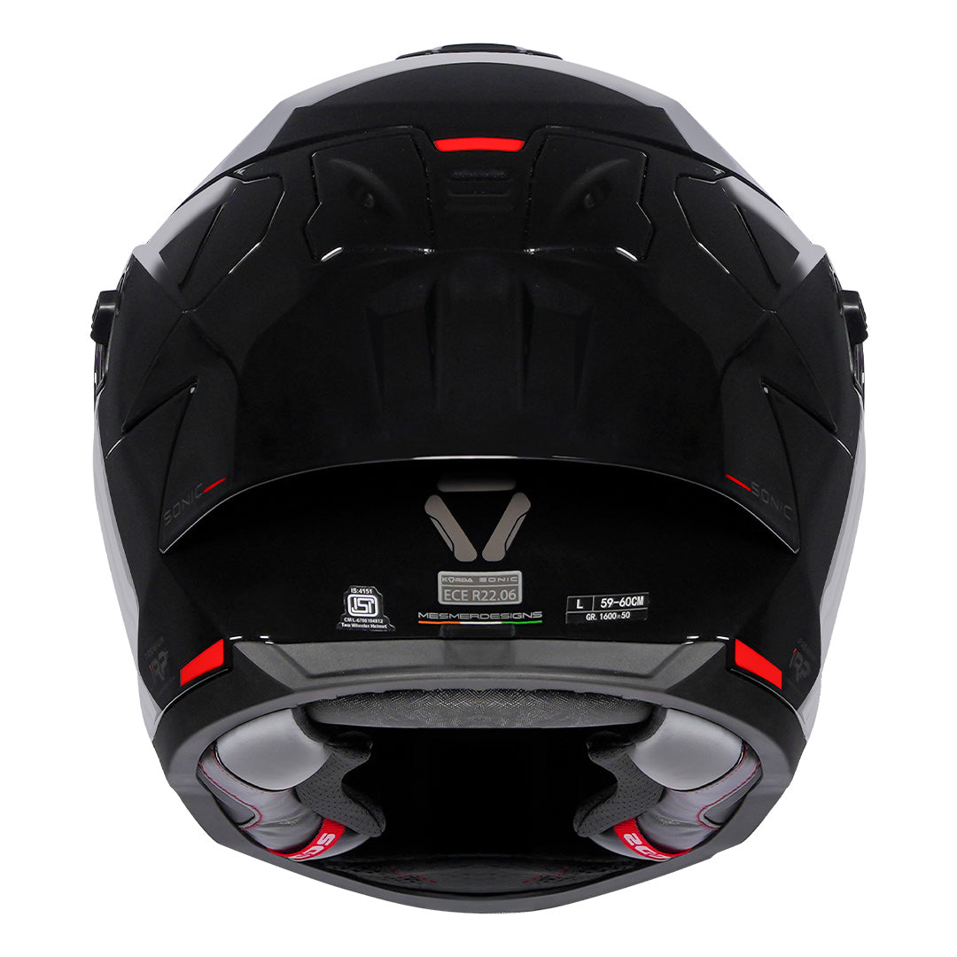 Korda Sonic GP Solid Gloss Black Helmet | With Long And Short Spoilers ...