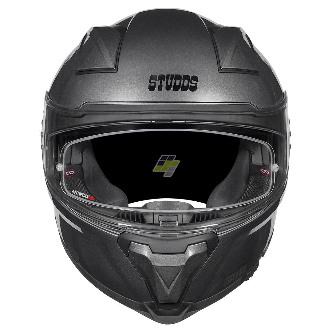 STUDDS Helios Solid Gun Grey Helmet | With Anti-Fog 100 – PowerSports